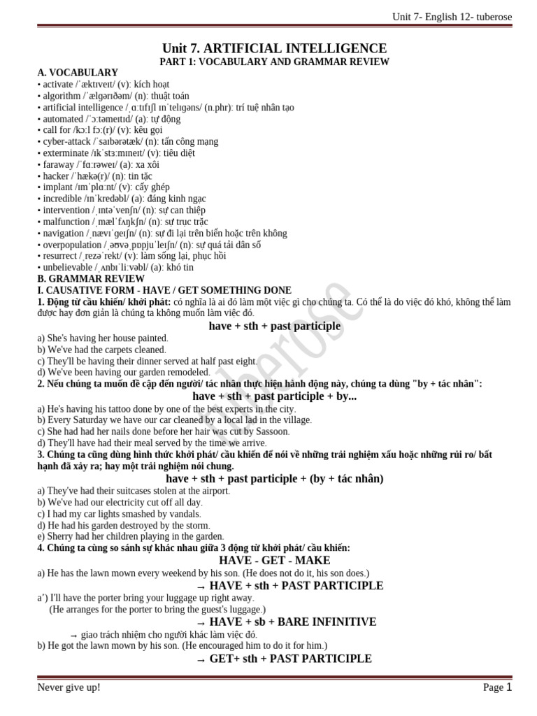 BT anh 12 thí điểm Unit 7 | PDF