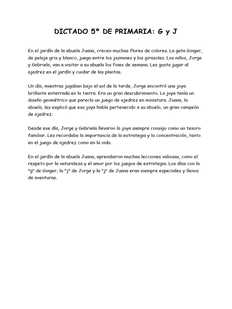 DICTADO 5o DE PRIMARIA - G y J | PDF