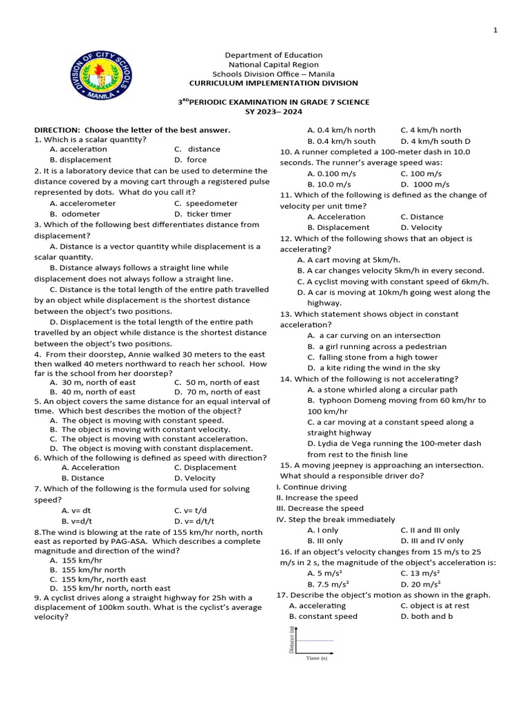 3RD QTR Exam Grade 7 2023 2024 | PDF | Waves | Light