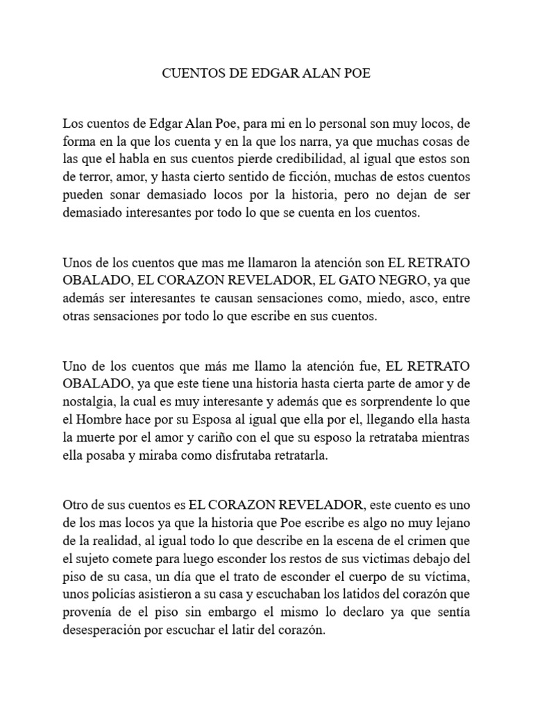 Cuentos de Edgar Allan Poe: Análisis y Sensaciones | PDF