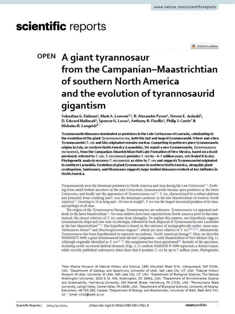 Tyrannosaurus Mcraensis | PDF | Tyrannosaurus | Dinosaurs
