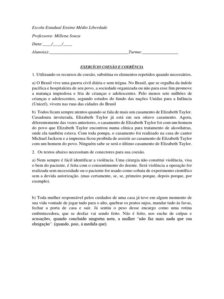EXERCICIO RESOLVIDO 2023 COESAO E COERENCIA | PDF EXERCICIO RESOLVIDO 2023 COESAO E COERENCIA | PDF