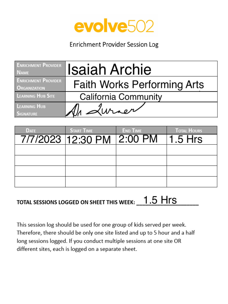 Enrichment Provider Session Log 4 | PDF