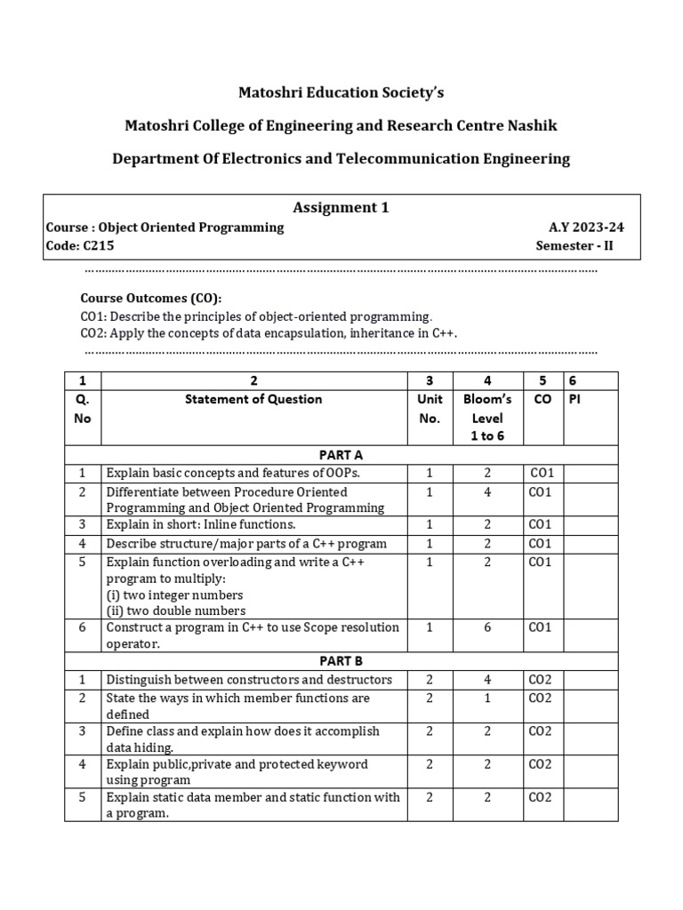 OOPs Assignment 1 23-24 | PDF | C++ | Method (Computer Programming)