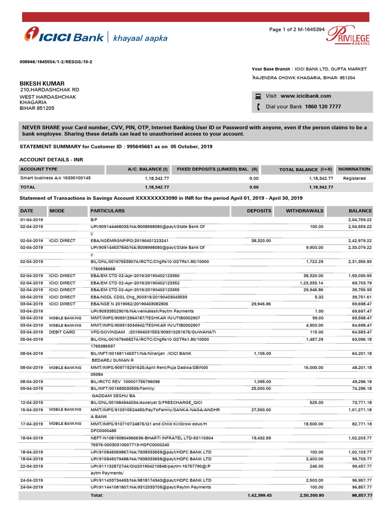 6 Bank Statement 01 | PDF | Banks | Debit Card