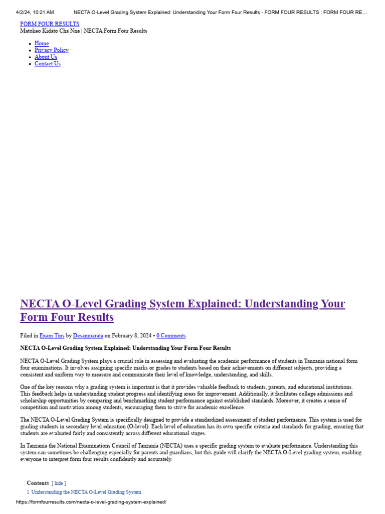 NECTA O-Level Grading System Overview | PDF | Waldorf Education | Knowledge