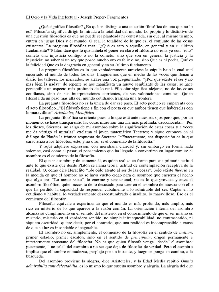 El Ocio y La Vida Intelectual | PDF | Platón | Conocimiento