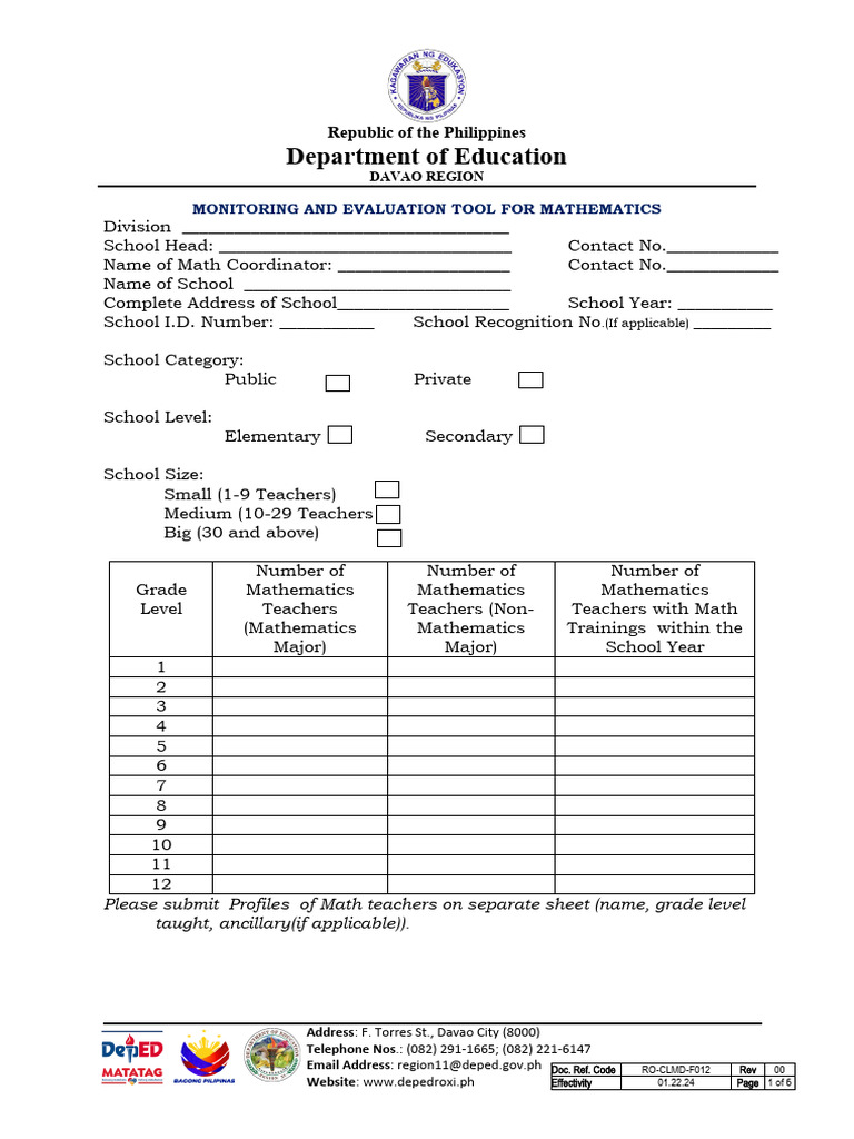 012 MONITORING TOOLS Final in MATHEMATICS 2023 | PDF | Mathematics ...