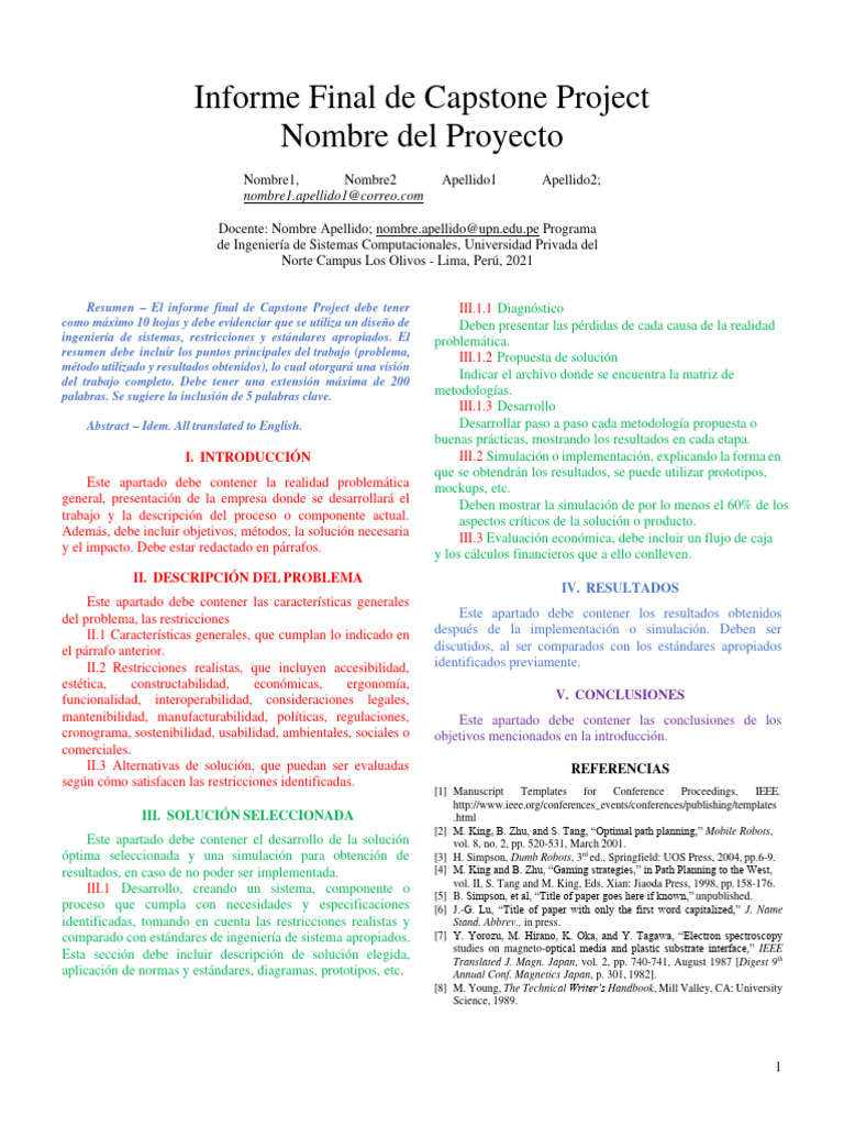 Modelo Final de Informe de Capstone Project | PDF | Simulación | Ingeniería de Sistemas