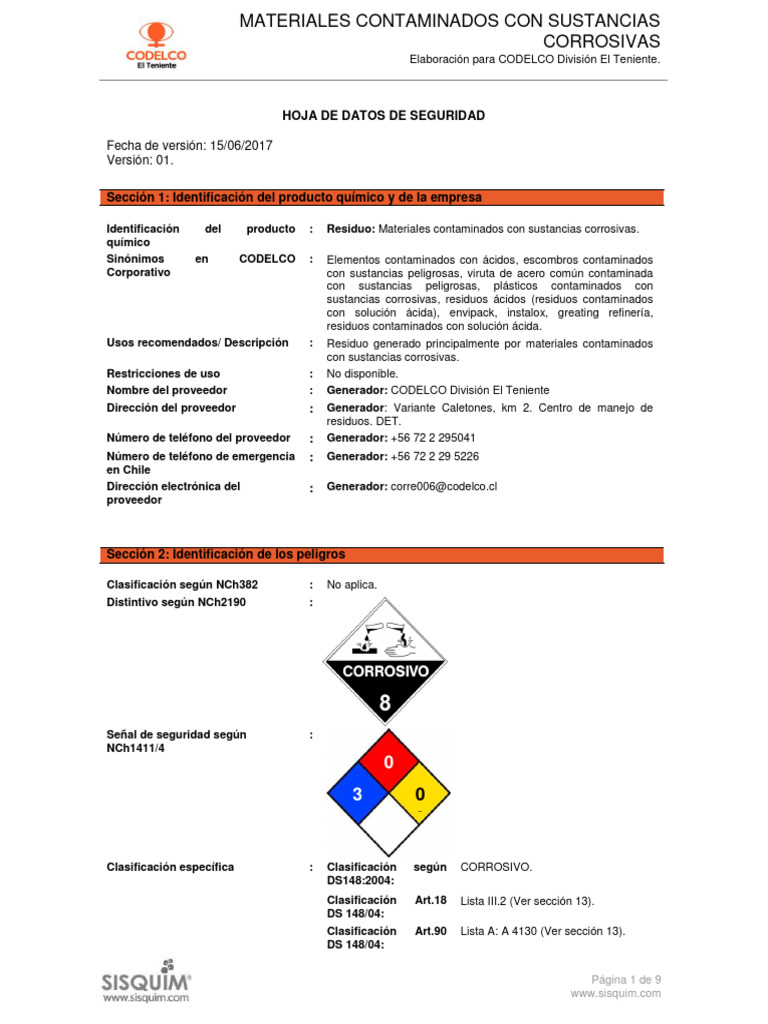 Seguridad en Materiales Corrosivos | PDF | Agua | Residuos