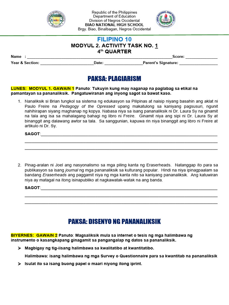 Pagbasa Activity 2 - 025105 | PDF