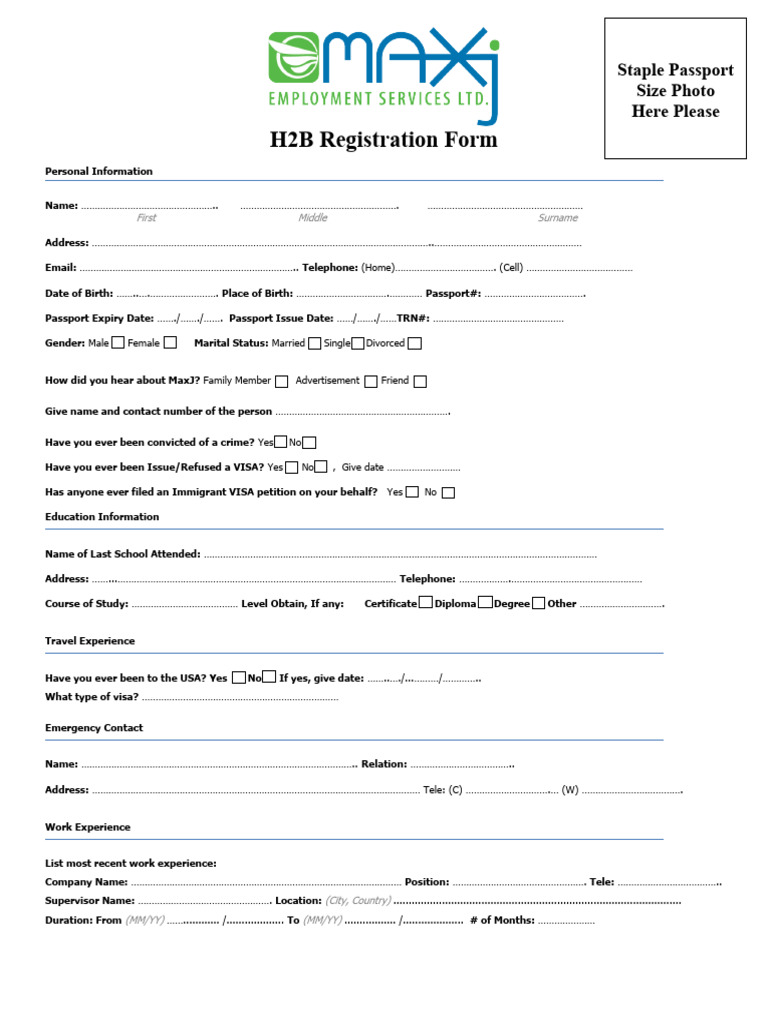 H2B Registration Form Guide | PDF | Government And Personhood