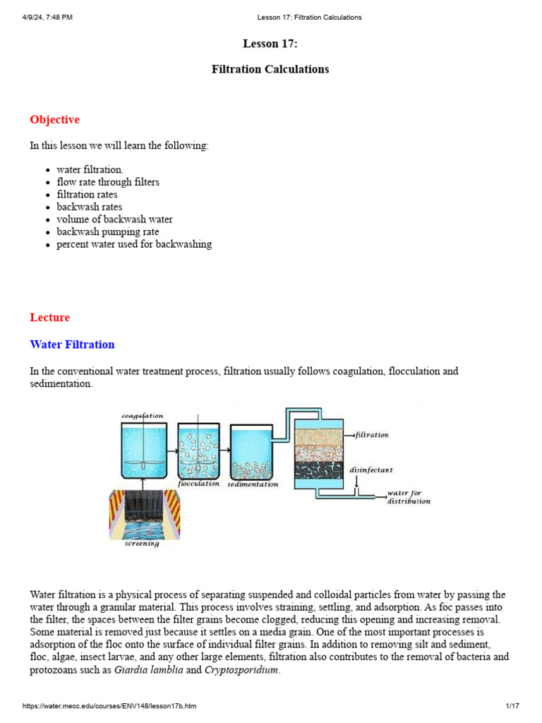 Filtration Calculations for Water Treatment | PDF | Filtration | Water ...