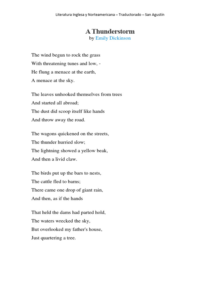 Emily Dickinson's Thunderstorm Poem | PDF