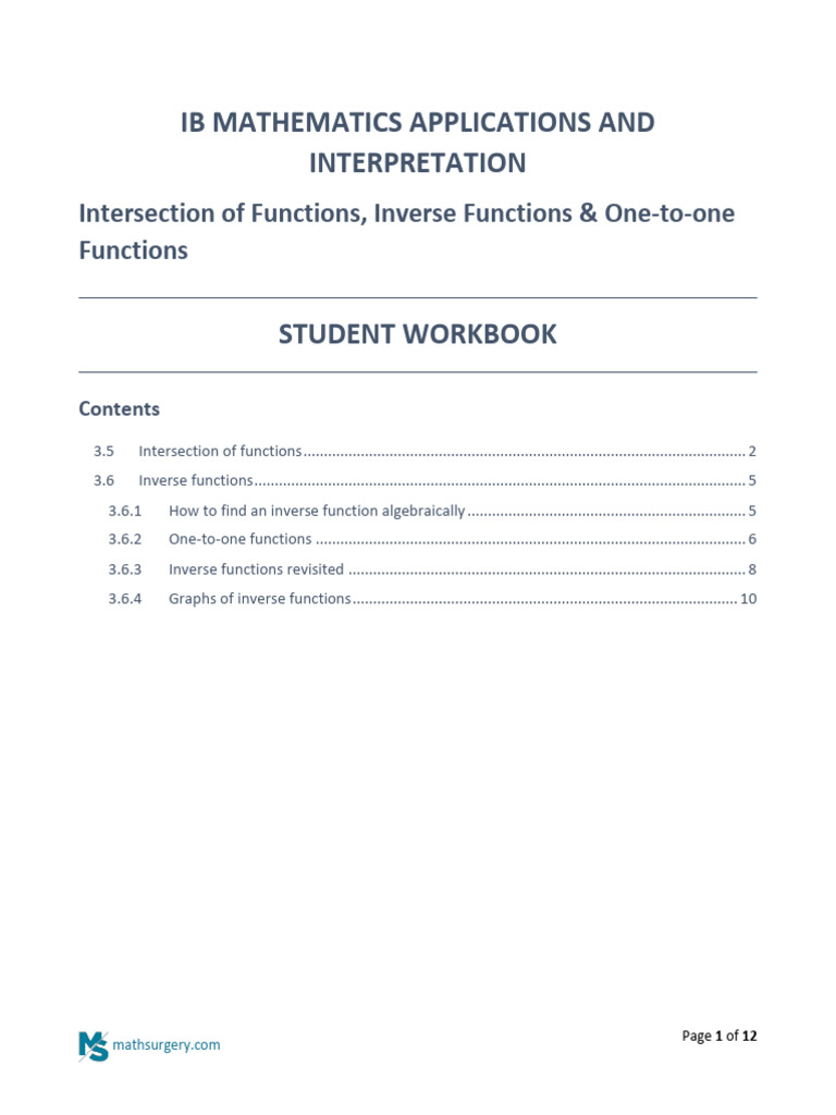 1 April 6 Inverse Functions One One Function Pdf Function