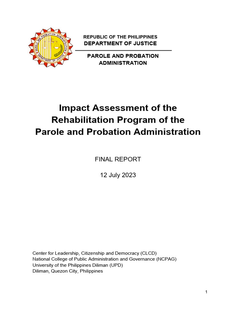 Impact Study On The Rehab Program of The Parole and Probation Administration | PDF ...