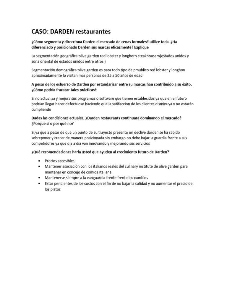 Cómo Segmenta y Direcciona Darden El Mercado de Cenas Formales | PDF