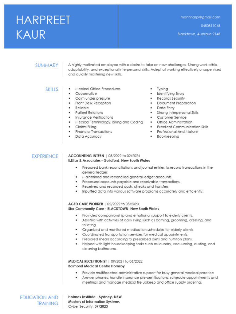 H.KAUR CV | PDF | Bookkeeping