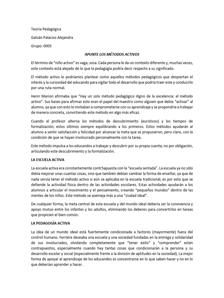 Apunte Los Métodos Activos | PDF | Aprendizaje | Escuelas