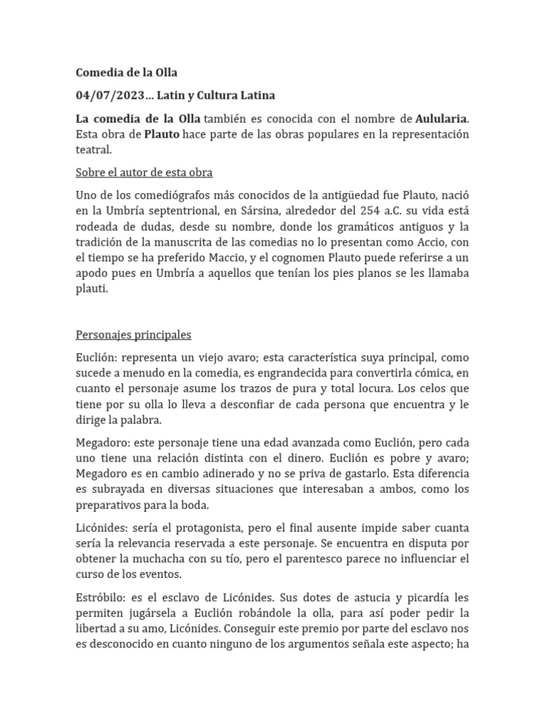 Comedia de La Olla | PDF