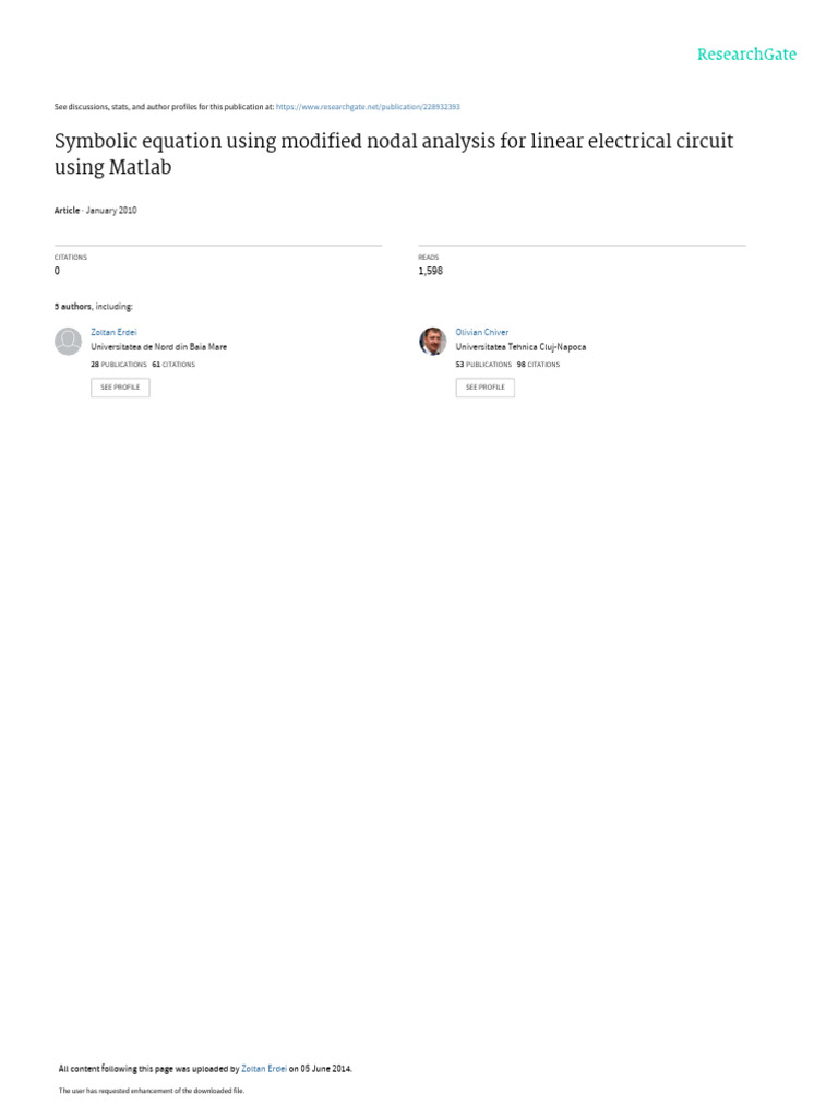 Symbolic Equation Using Modified Nodal Analysis Fo | PDF | Electrical Network | Low Pass Filter