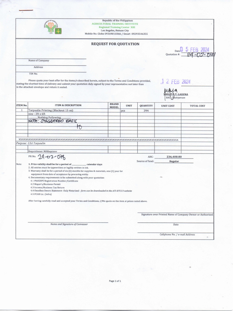 Request For Quotation | PDF