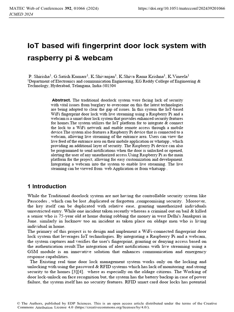 IoT Based Wifi Fingerprint Door Lock System With R | PDF | Computer ...