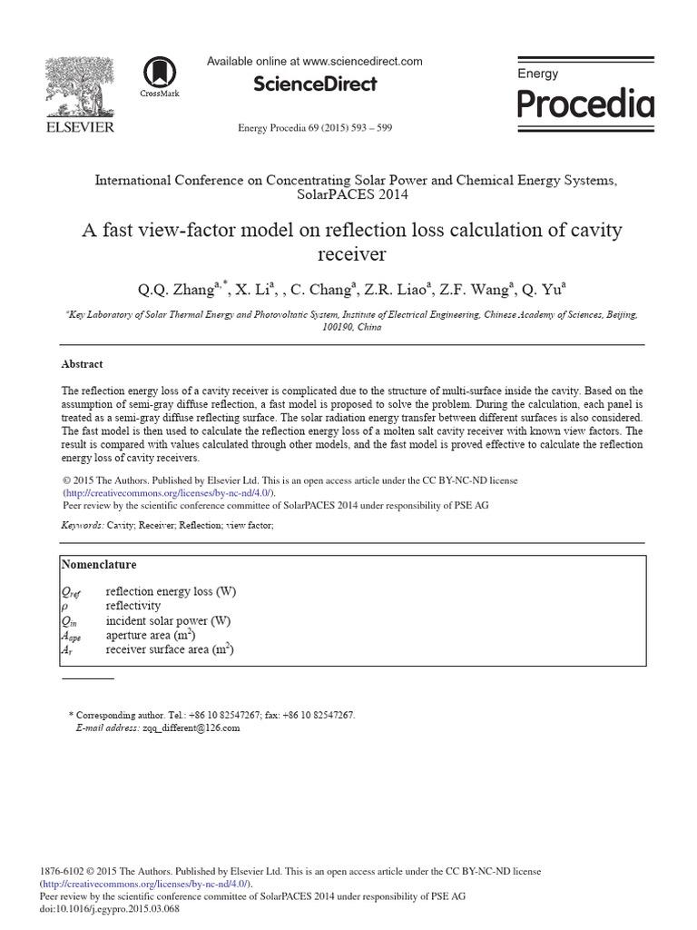 A Fast View Factor Model On Reflection Loss Calculation Of 2015