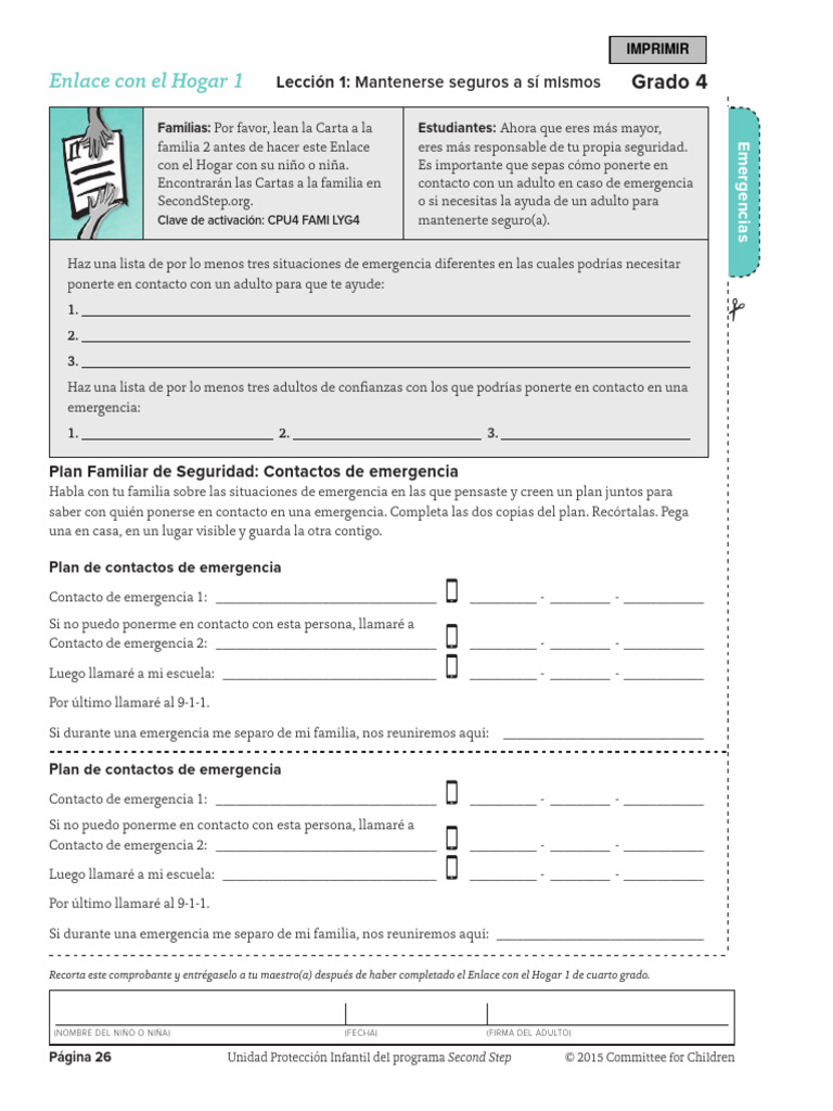Joey Chen - Grade4SecondStepEmergencyPlanSpanish | PDF