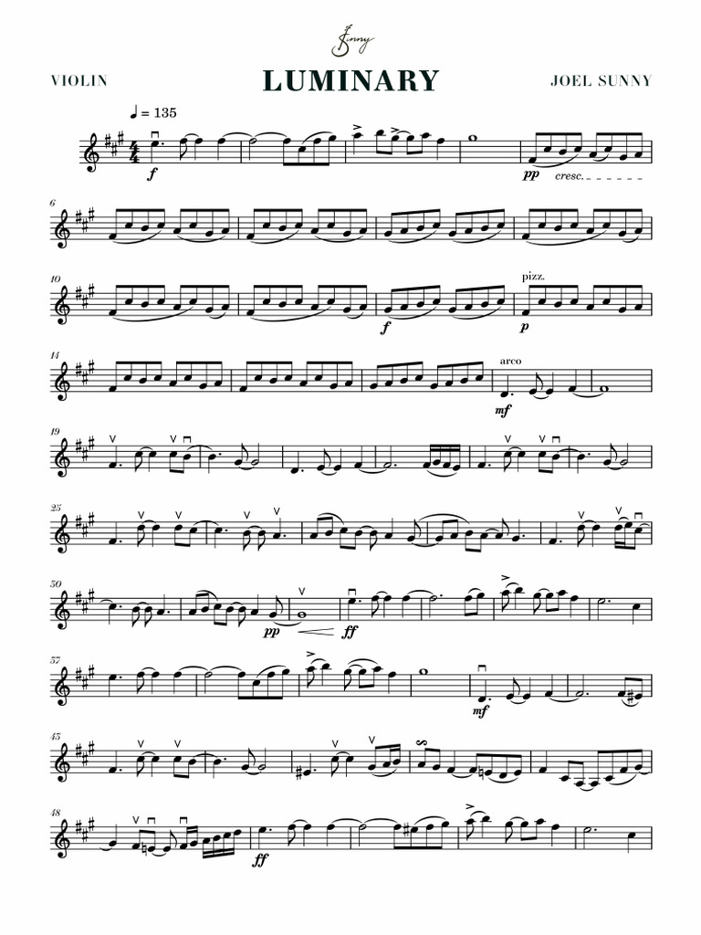 01 - Joel Sunny, Luminary (Solo Violin Sheet Music) | PDF