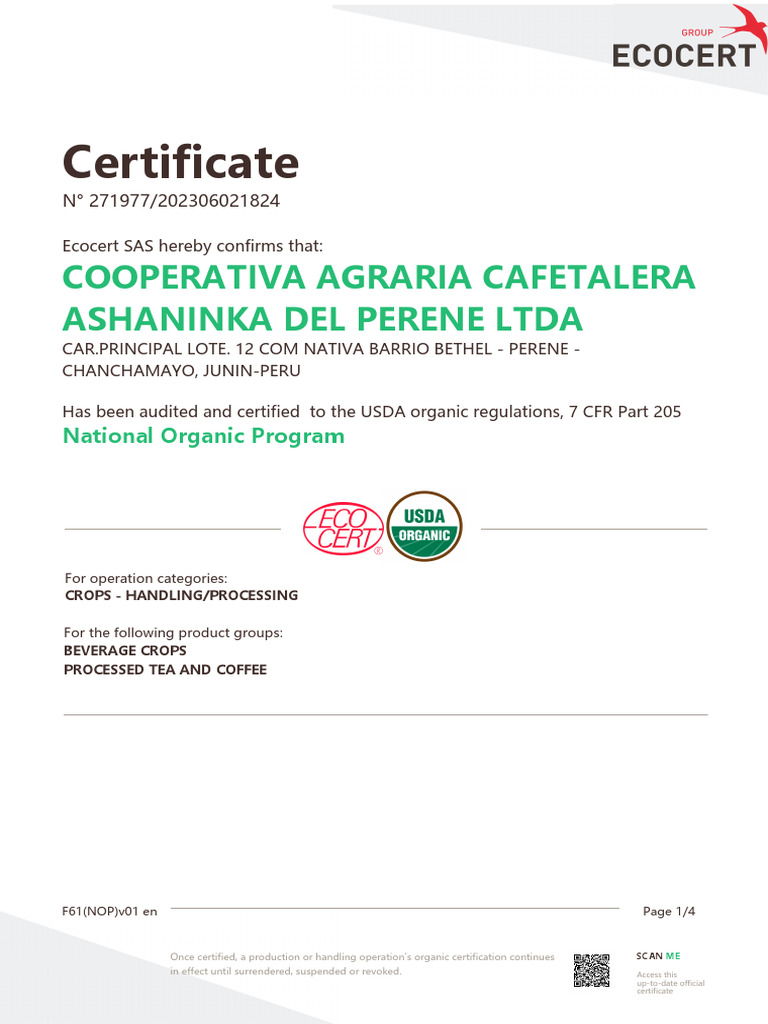 SAS - Certificate NOP - ND - EN | PDF | Production And Manufacturing | Agricultural Policy