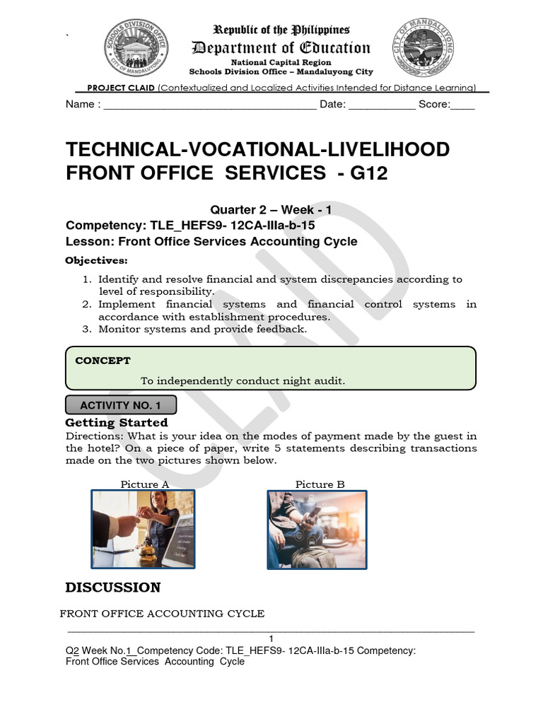 Front Office Accounting Cycle Guide | PDF | Credit Card | Debits And ...