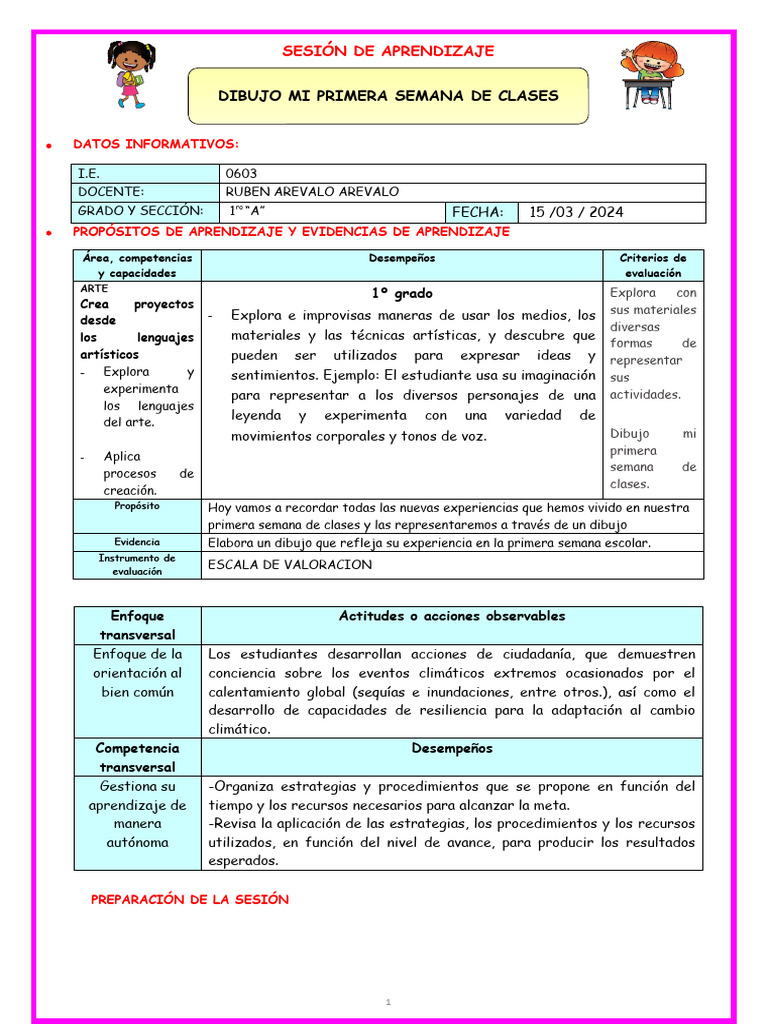 2º U1 S1 Sesion D5 Arte Mi Primera Semana de Clases | PDF | Aprendizaje ...
