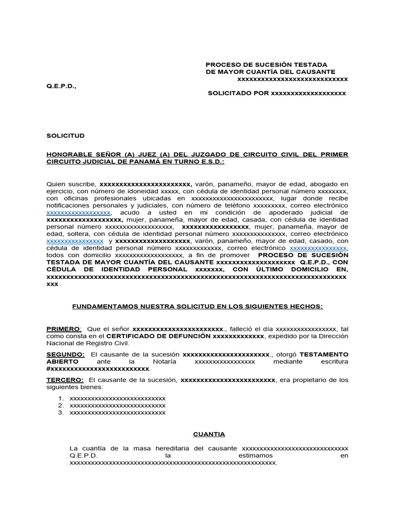 Modelo de Solicitud de Apertura de Juicio de Sucecion Testada | PDF ...