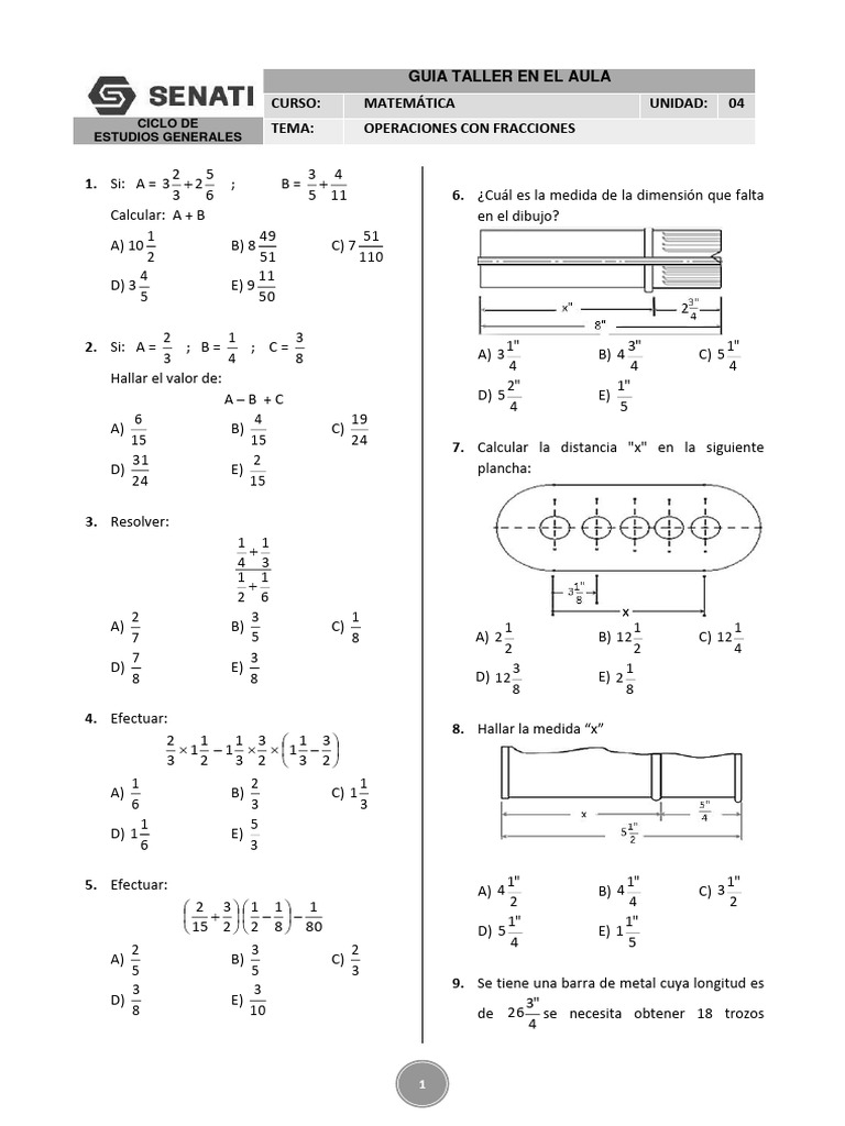 U4 - Operaciones Con Fracciones (Libro de Trabajo) | PDF | Lápiz