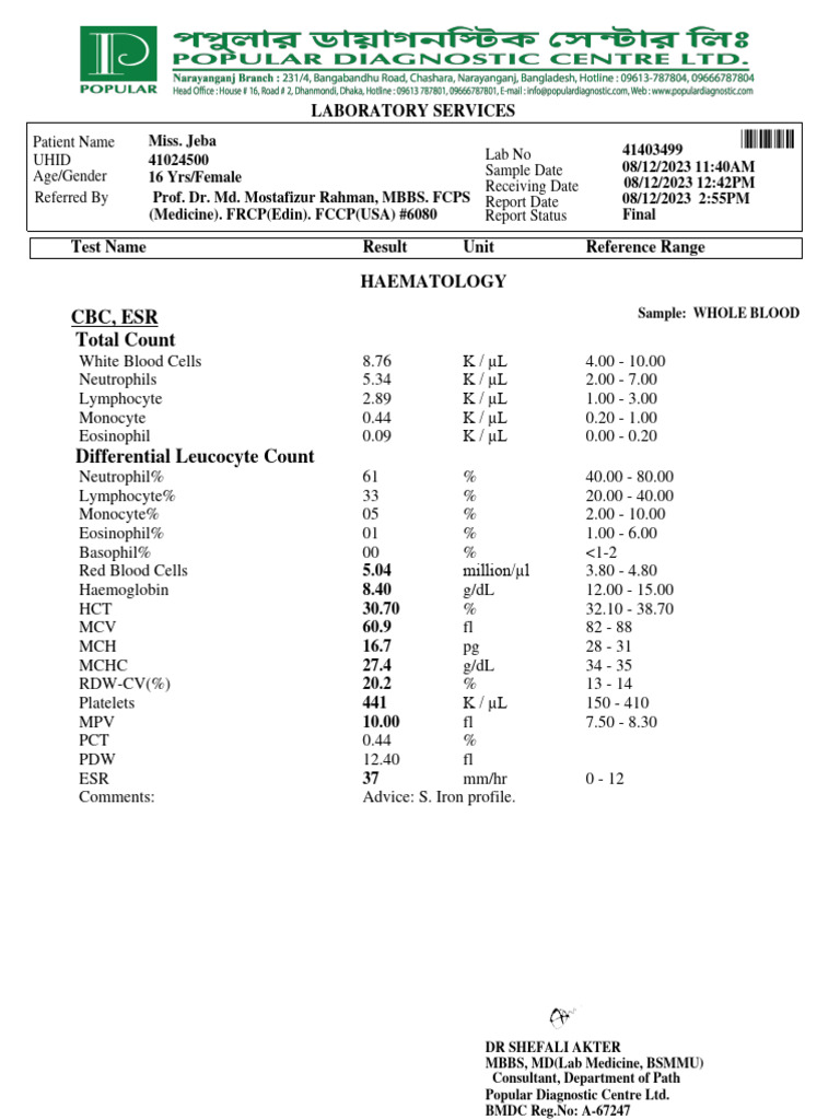 LabResult (1) | PDF | White Blood Cell | Cells