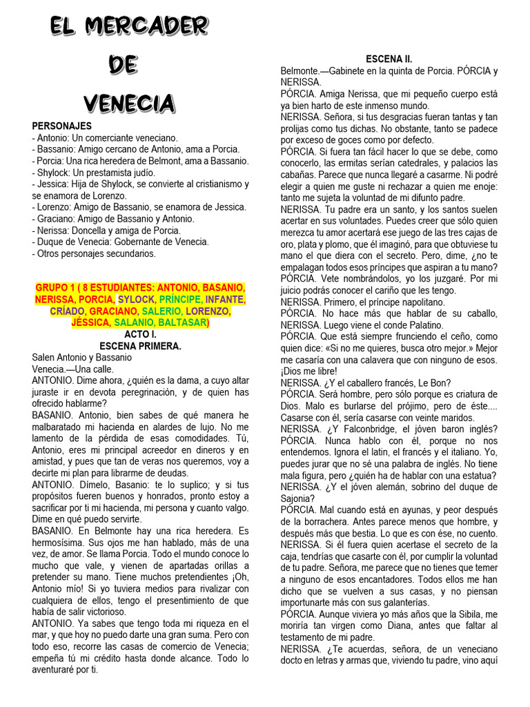 Personajes de "El Mercader de Venecia" | PDF | El mercader de Venecia