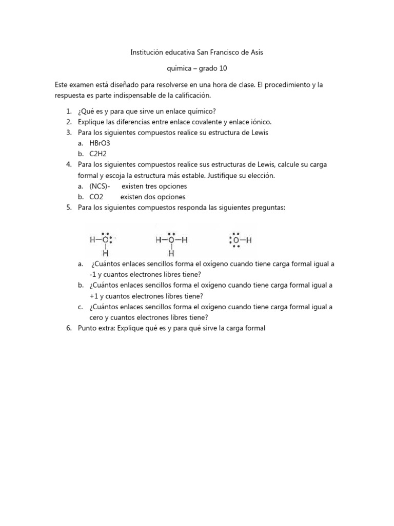 Examen Carga Formal y Lewis | PDF