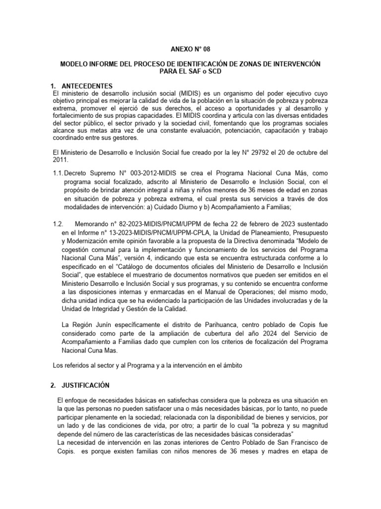 Informe sobre Zonas de Intervención MIDIS | PDF