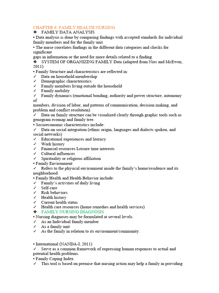 Family Health Nursing Notes | PDF | Nursing | Evaluation