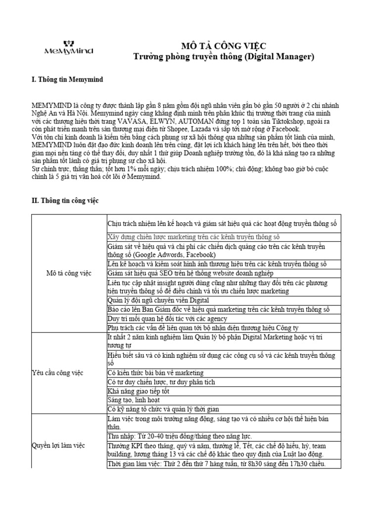 MTCV Digital Marketing Manager | PDF