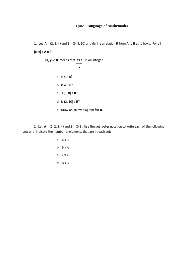 Quiz Language of Mathematics | PDF