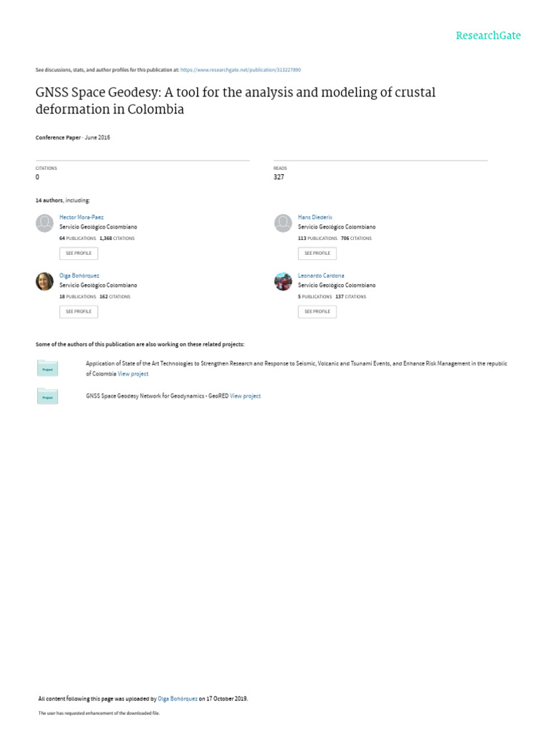 GNSS Space Geodesy A Tool For The Analysis and Modeling of Crustal Deformation in Colombia | PDF ...