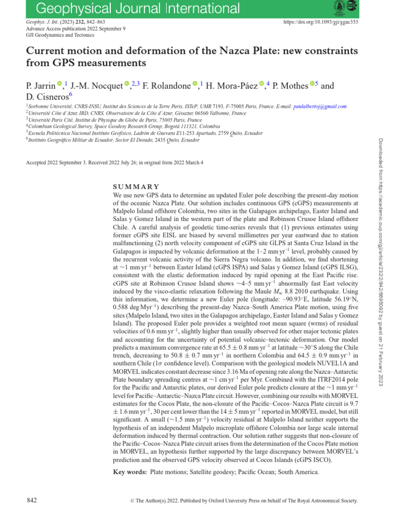 Current Motion and Deformation of The Nazca Plate New Constraints From ...