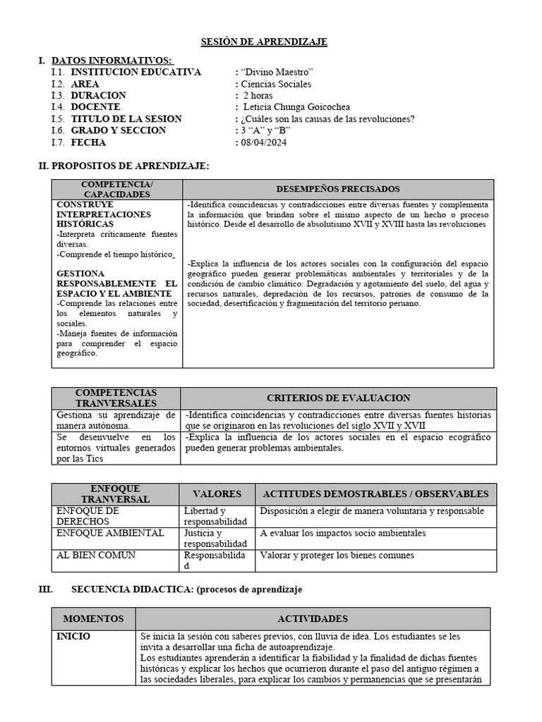 Sesion de Aprendizaje 3 A y B | PDF | Evaluación | Aprendizaje