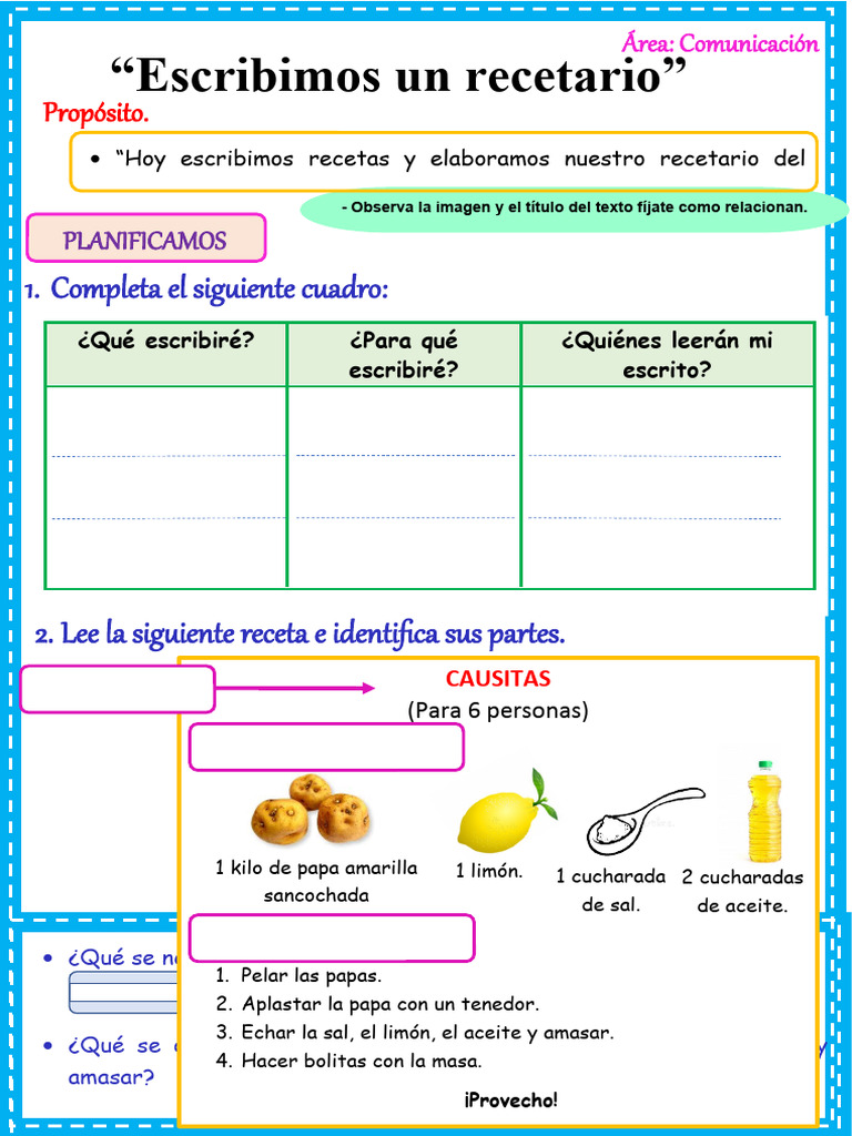 Ficha 13 de Julio Escribo Una Receta | PDF
