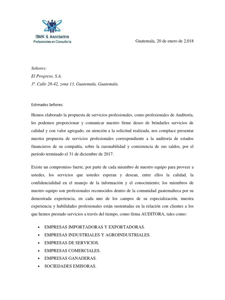 Propuesta de Servicios Profesionales | PDF | Auditoría | normas ...
