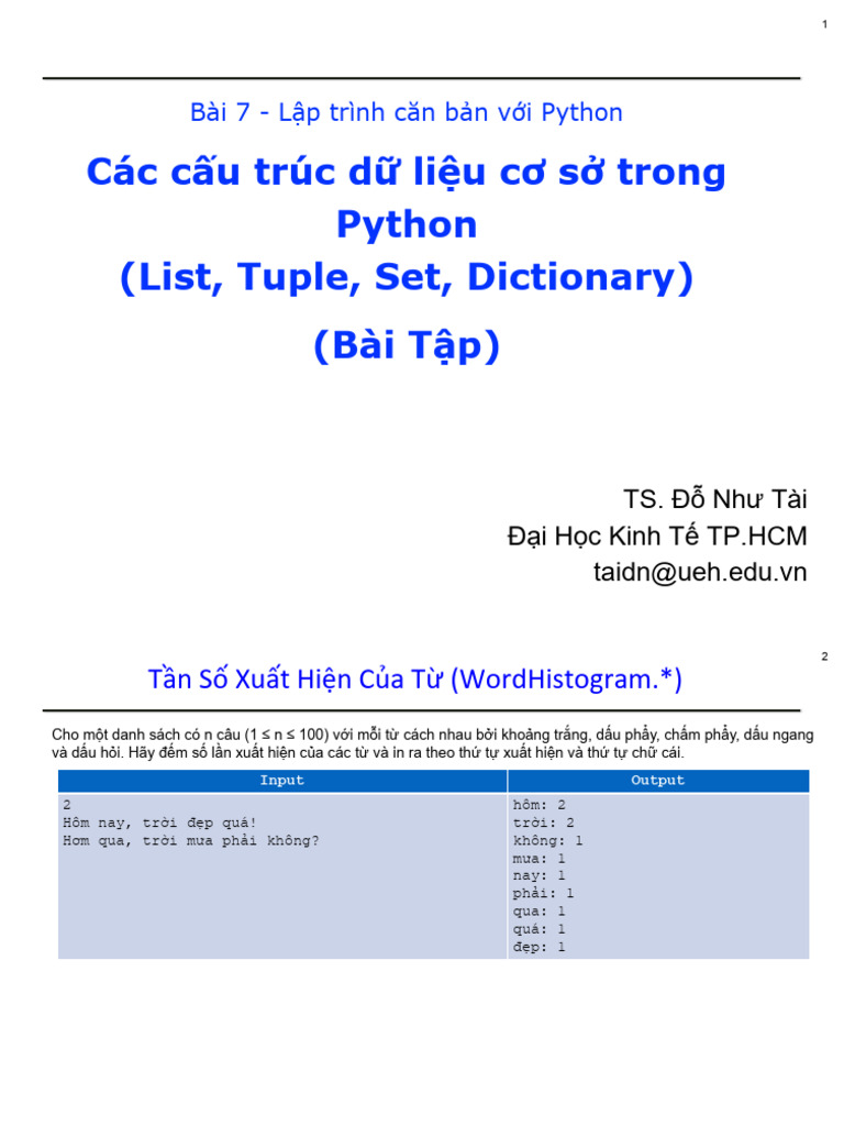 07 Lap Trinh Co Ban - List, Tuple, Set, Dictionary (BT) | PDF