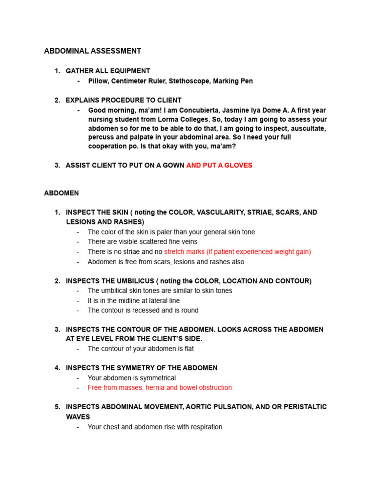 Abdominal Assessment | PDF | Abdomen | Medical Specialties