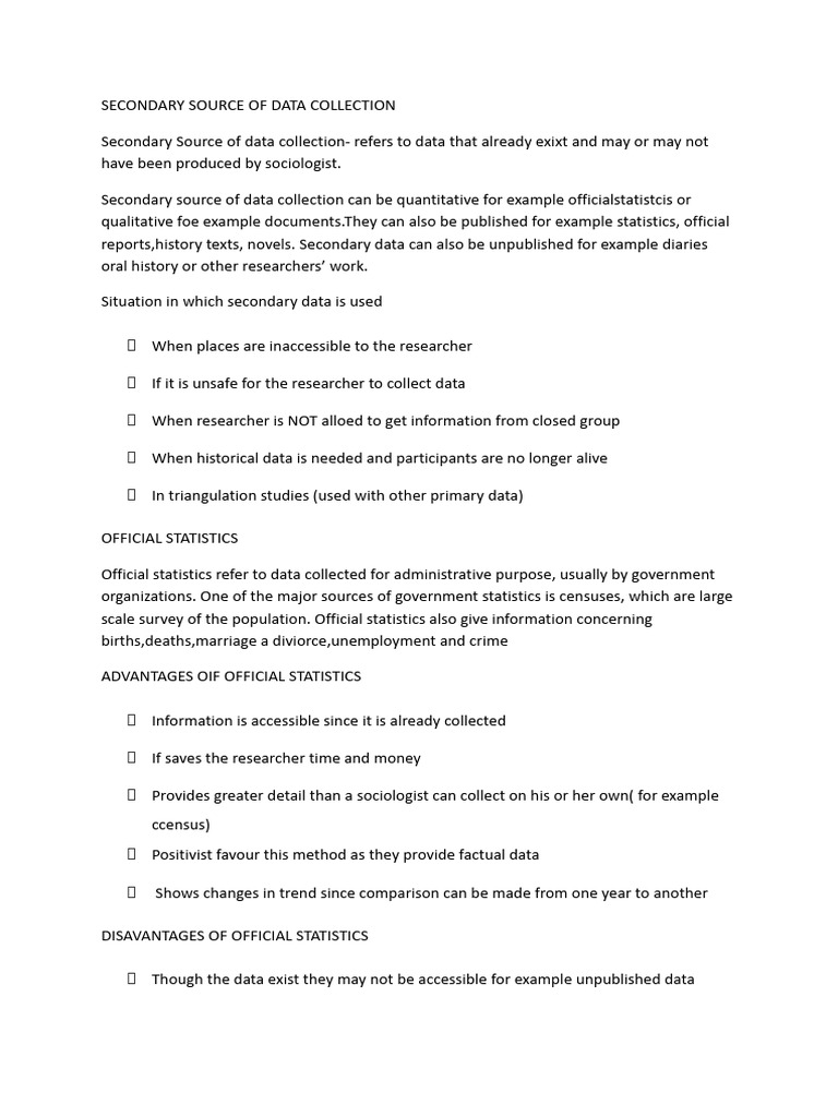 Secondary Source of Data Collection Notes | PDF | Data | Official ... Secondary Source of Data Collection Notes | PDF | Data | Official ...